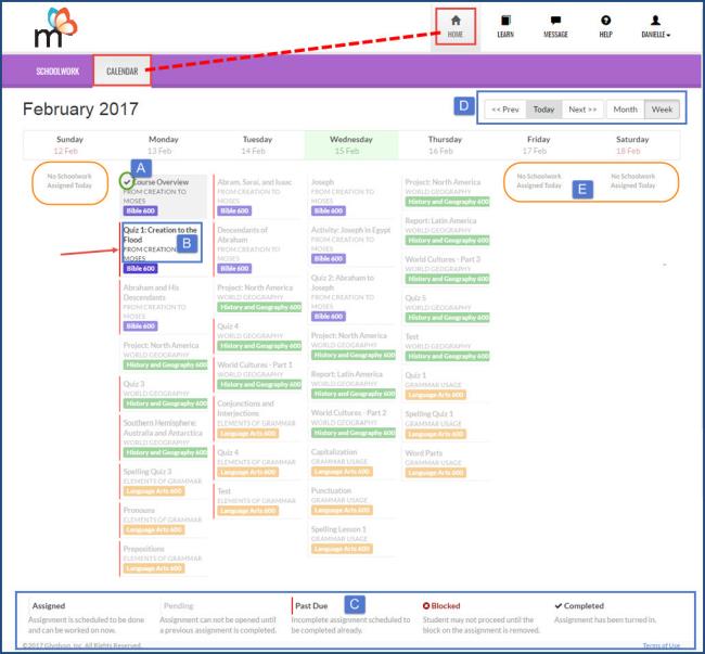 See and access your assignments on your student calendar